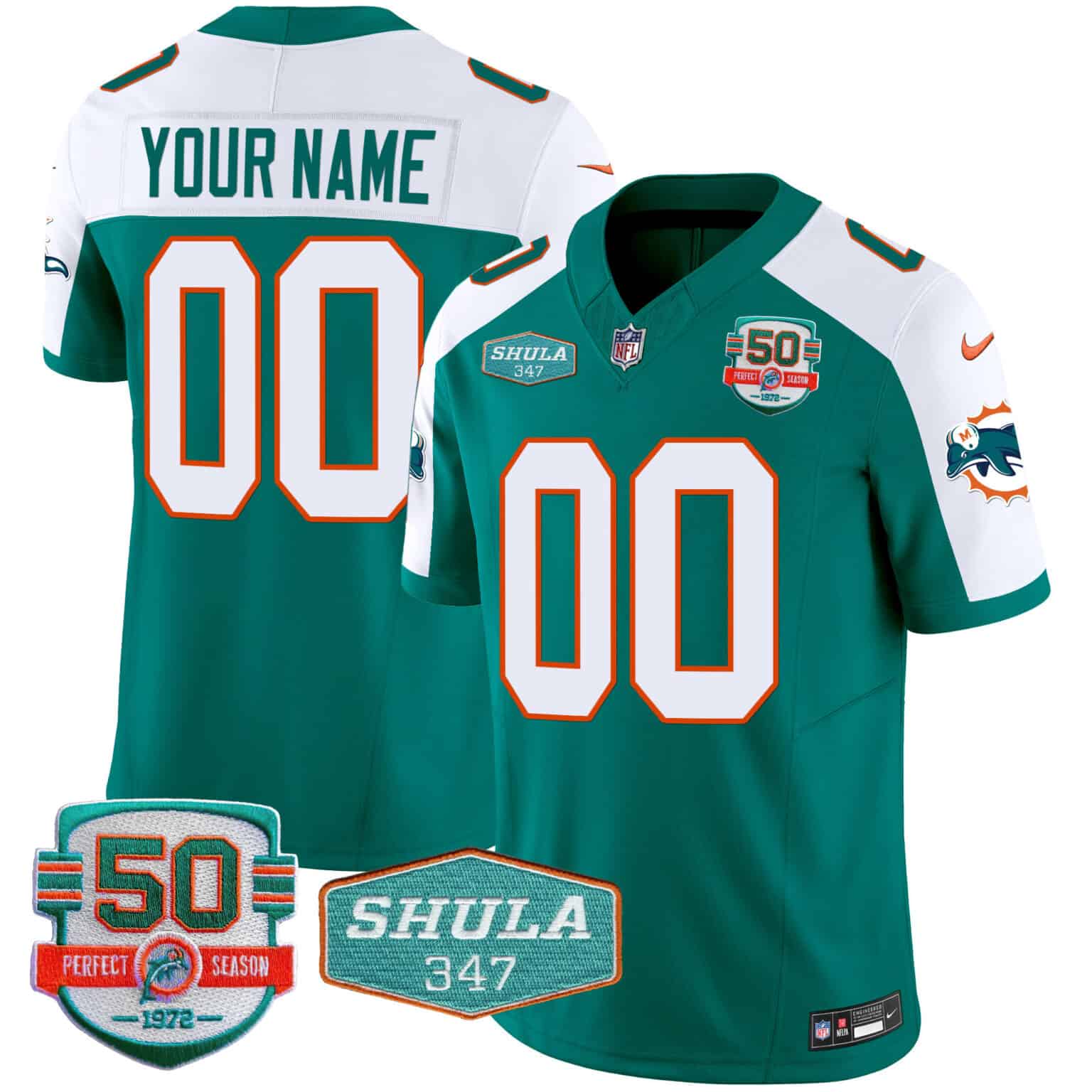 Dolphins Throwback Shula 347 Patch Vapor Custom Jersey - All Stitched ...