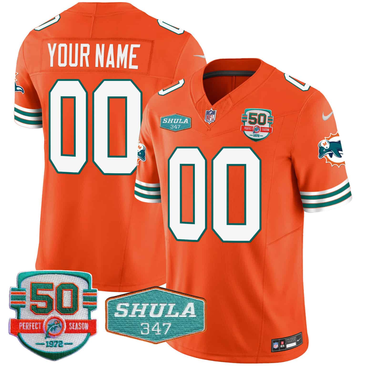 Dolphins Throwback Shula 347 Patch Vapor Custom Jersey - All Stitched ...